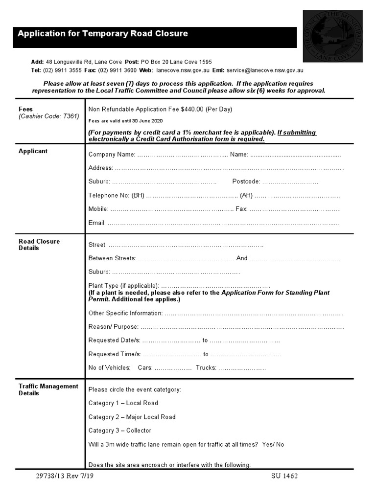 TRIM - Application Form For Temporary Road Closure - 814220 | PDF ...