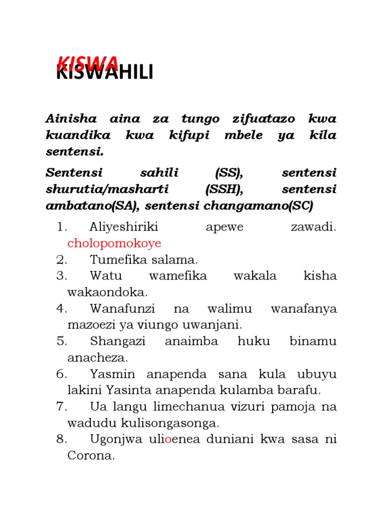 Aina Za Sentensi | PDF