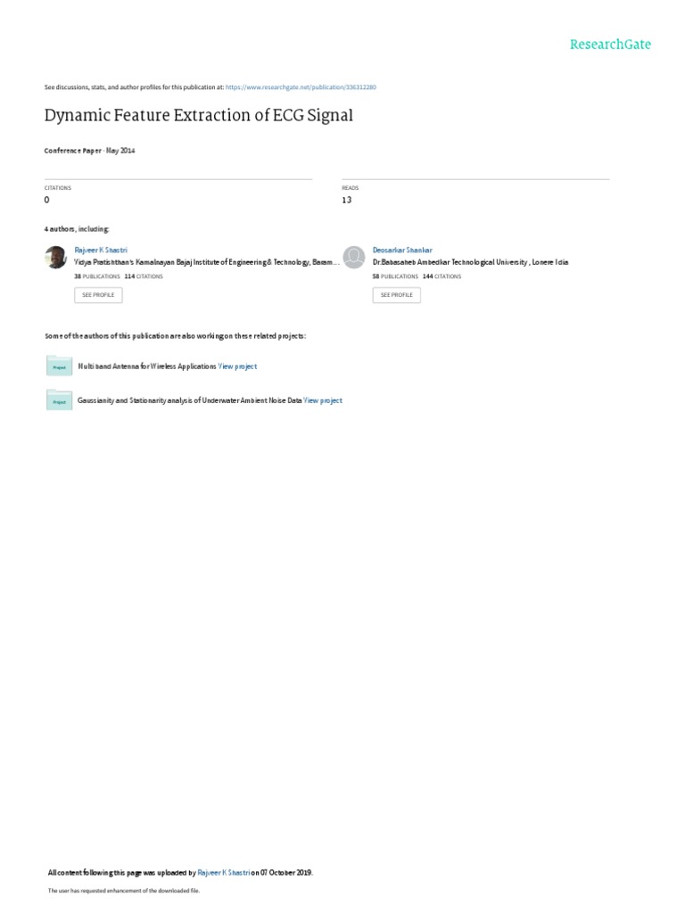 Dynamic Feature Extraction of ECG Signal | PDF | Electrocardiography ...