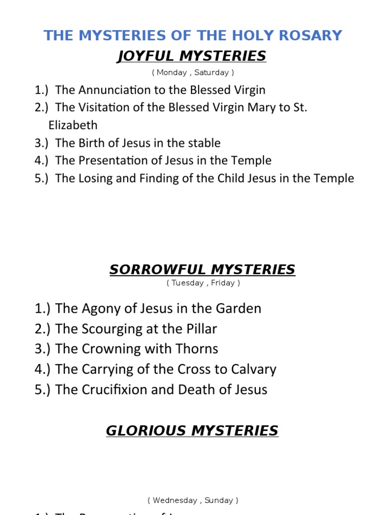 Saturday rosary mystery store