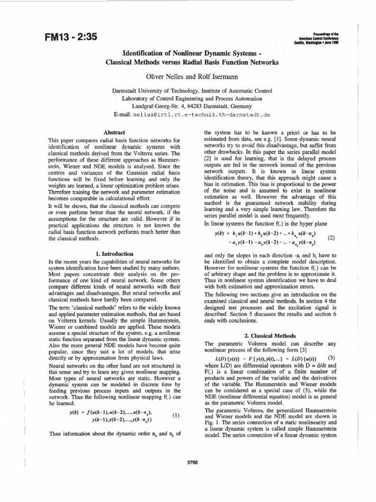 Identification of Nonlinear Dynamic Systems - Classical Methods Versus ...