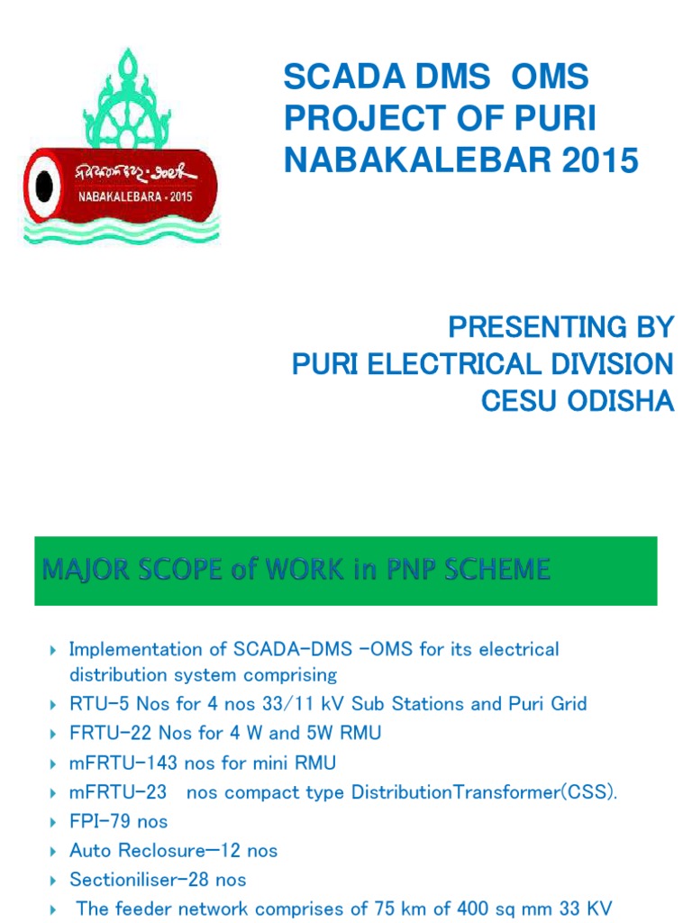 Scada Dms Oms Project of Puri Nabakalebar 2015: Presenting by Puri ...