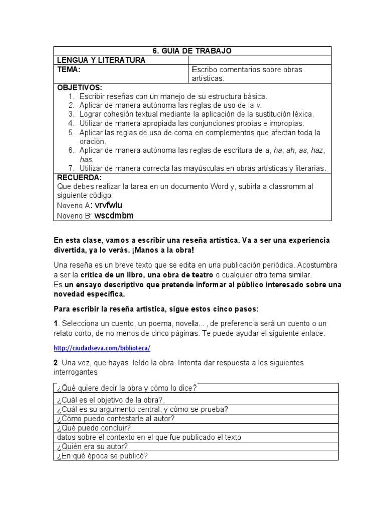 6-Guia de Trabajo-La Reseña - 9°egb-Lyl-Lg-1920 | PDF | Cuentos | Autor