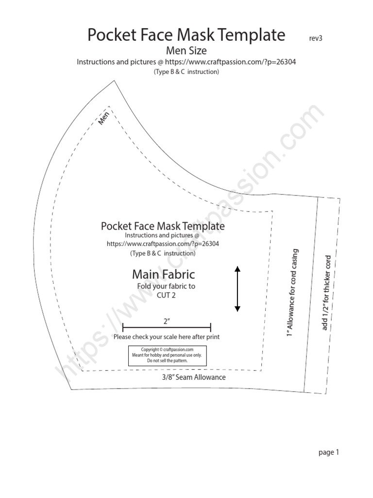 Pocket Face Mask Template: Men Size | PDF | Art Media