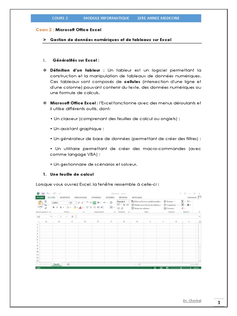 Cours 2 Gestion de Données Numériques Et de Tableau Sur Excel - 2 | PDF | Microsoft Excel ...