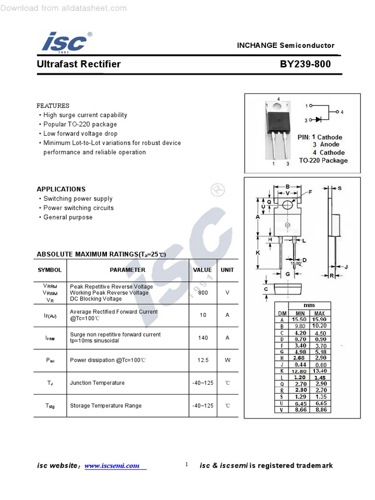 Ultrafast Rectifier BY239-800 | PDF