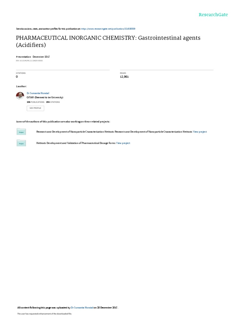 PHARMACEUTICAL INORGANIC CHEMISTRY: Gastrointestinal Agents (Acidifiers ...