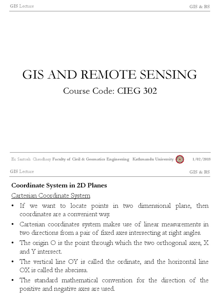 Gis and Remote Sensing: Course Code: CIEG 302 | PDF | Latitude | Longitude