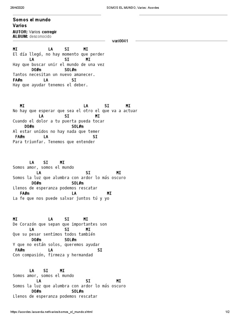 SOMOS EL MUNDO, Varios - Acordes | PDF | Acorde (Música) | Amor