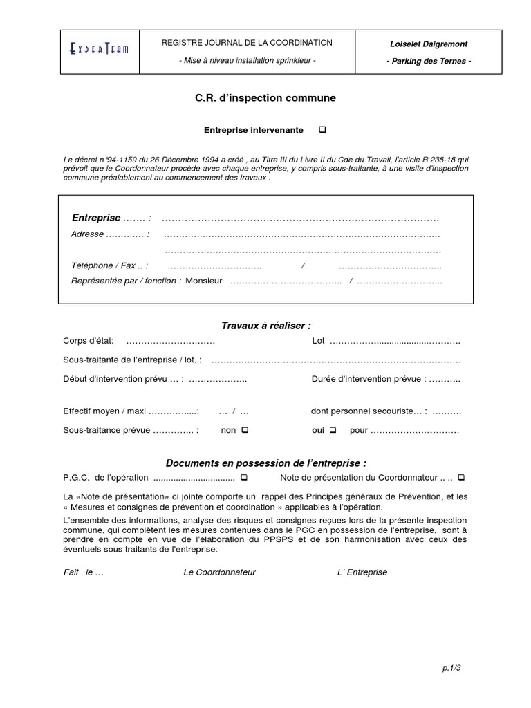 PV Inspection Commune | PDF | Entrepreneur principal | Prophylaxie