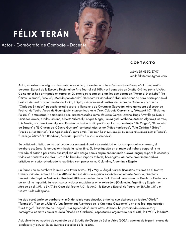 Félix Terán: Actor y Coreógrafo de Combate | PDF | Teatro ...