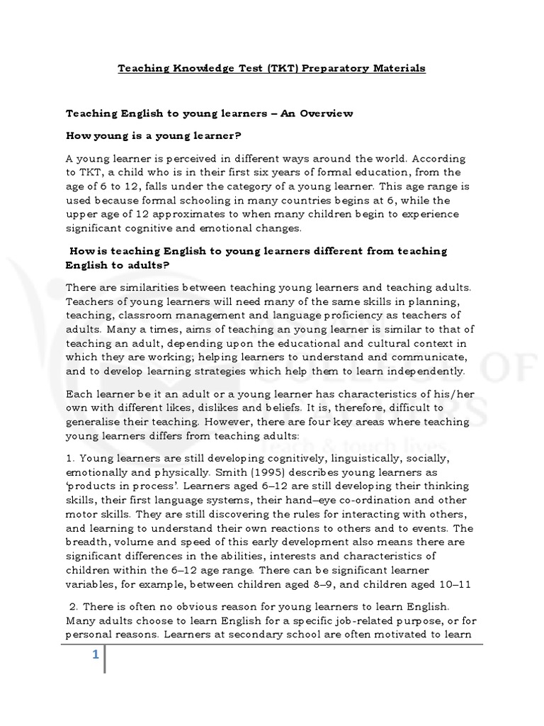 Teaching Knowledge Test (TKT) Preparatory Materials | PDF | Educational ...