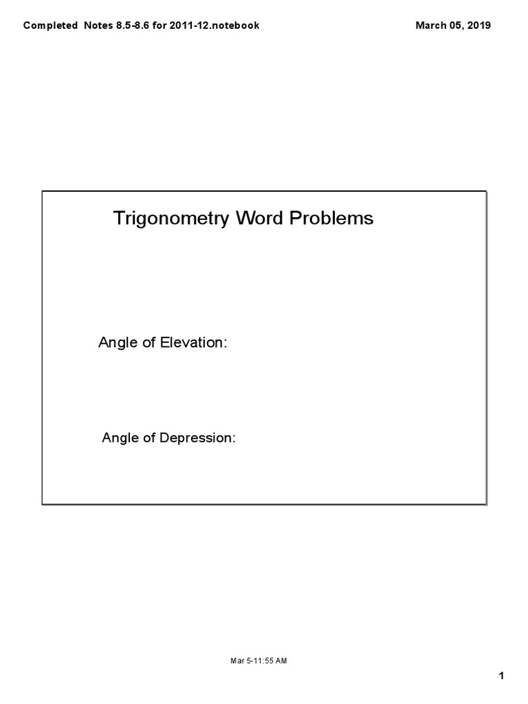 Trigonometry Word Problems: Angle of Elevation | PDF | Space ...