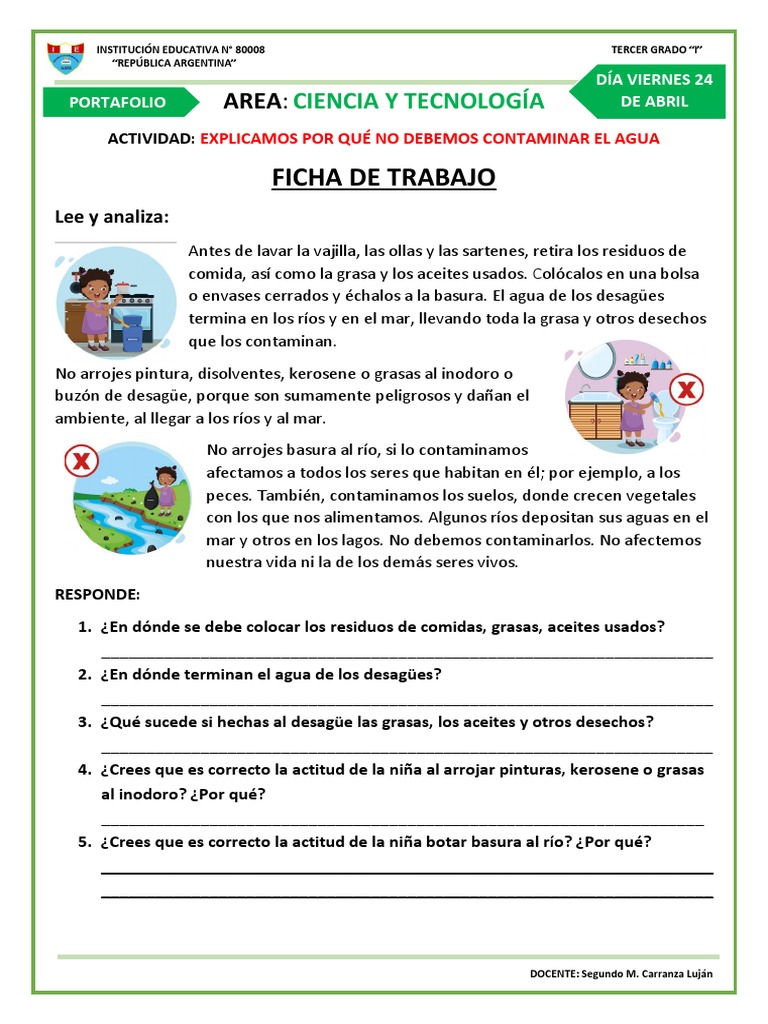 Hoja De Trabajo Sobre La Contaminación Del Agua En La Escuela Secundaria