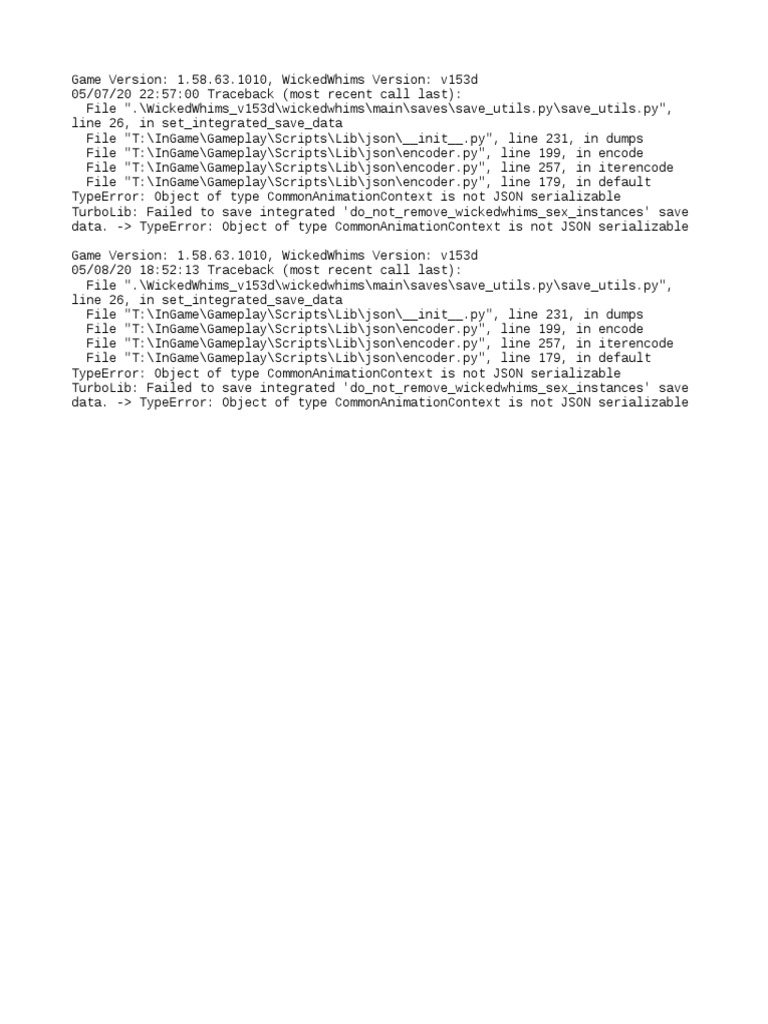 Debugging WickedWhims Save Errors | PDF
