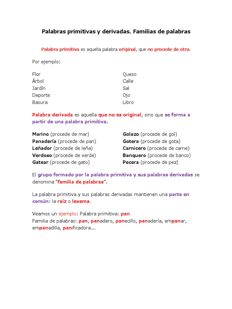 Palabras Primitivas y Derivadas | PDF