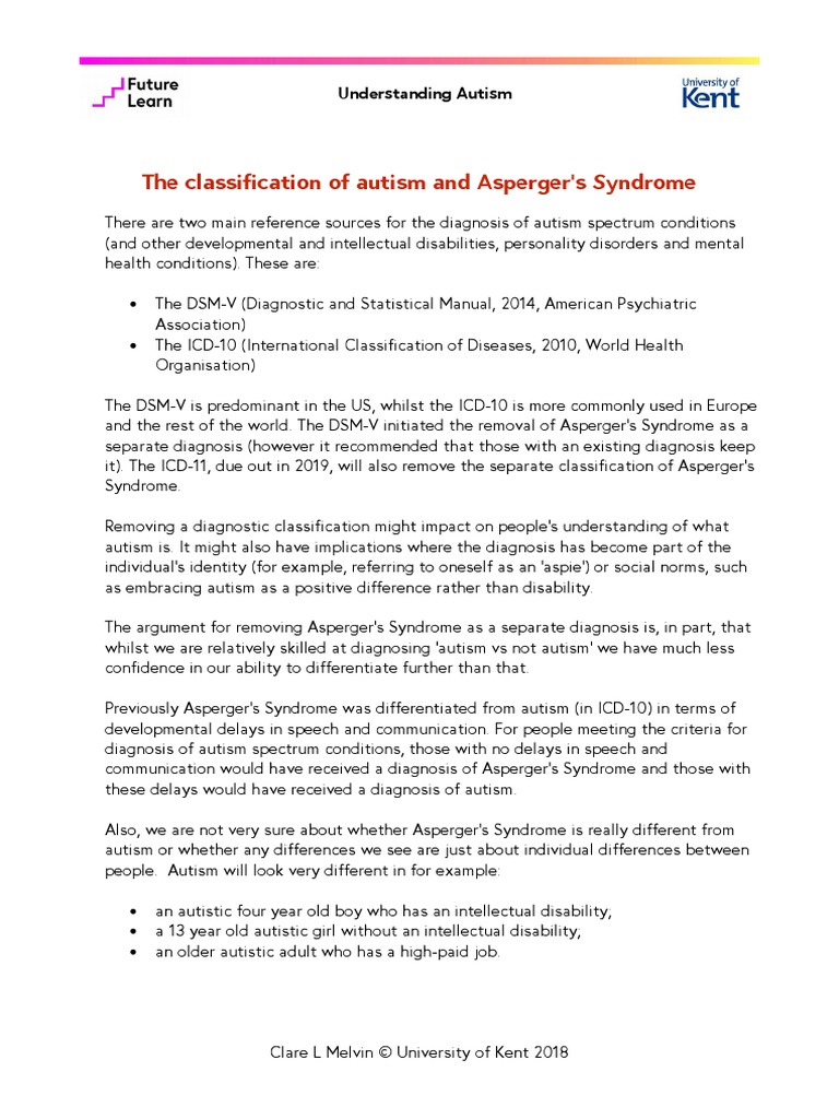 Step 1.3 Additional Classification of Autism PDF | PDF | Asperger ...