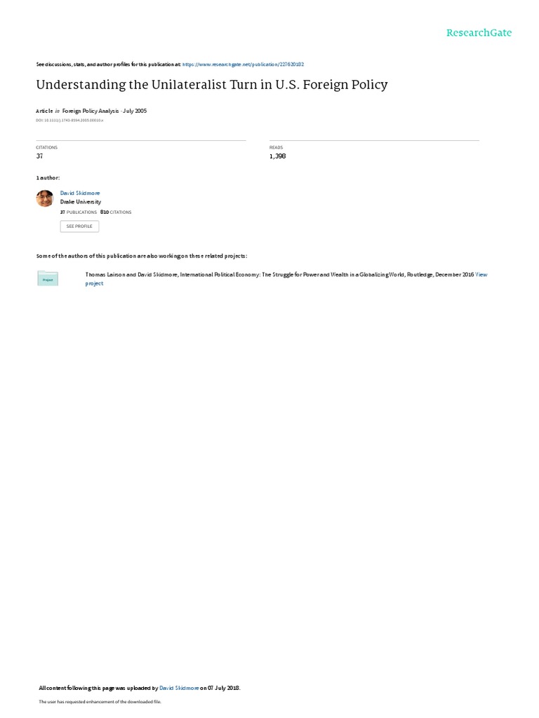 Understanding The Unilateralist Turn in US Foreign PDF | PDF ...