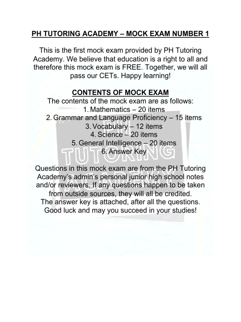 PH Tutoring Academy - Mock Exam Number 1 | PDF | Spinal Cord | Nucleotides