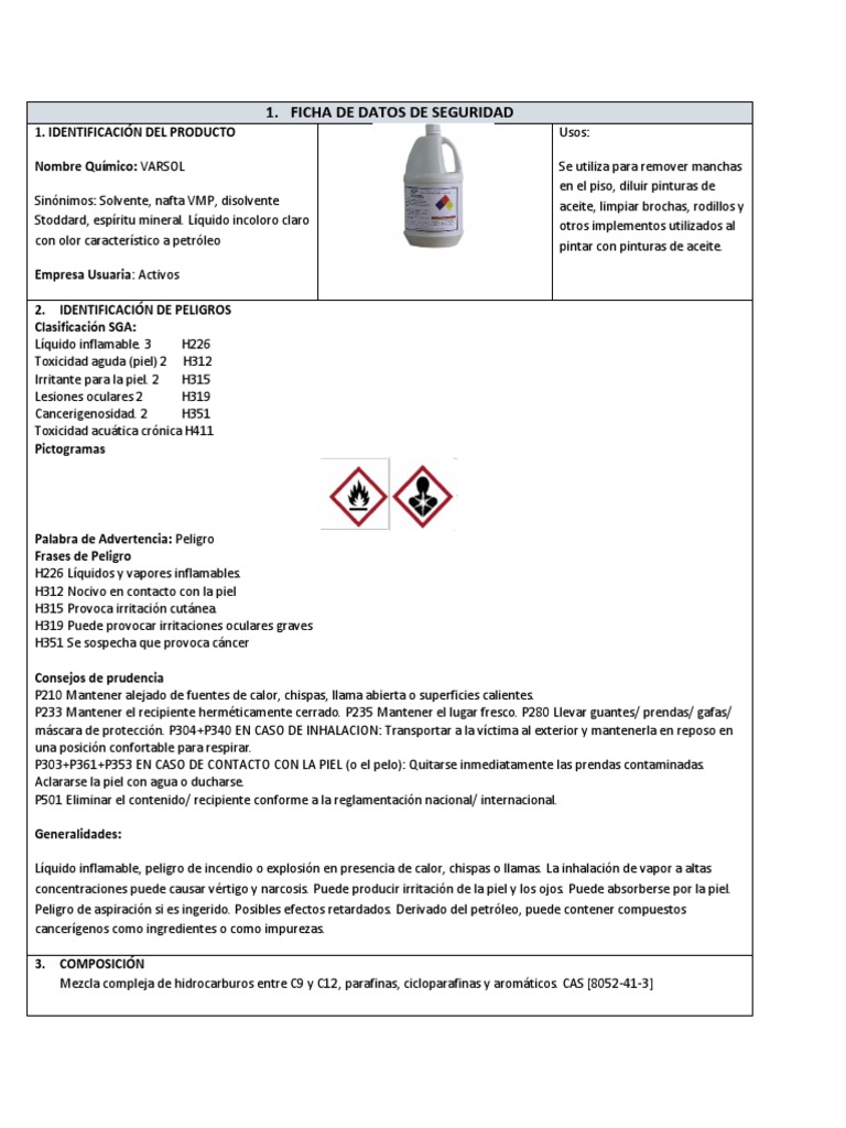 Ficha de Seguridad Varsol | PDF | Solubilidad | Toxicidad