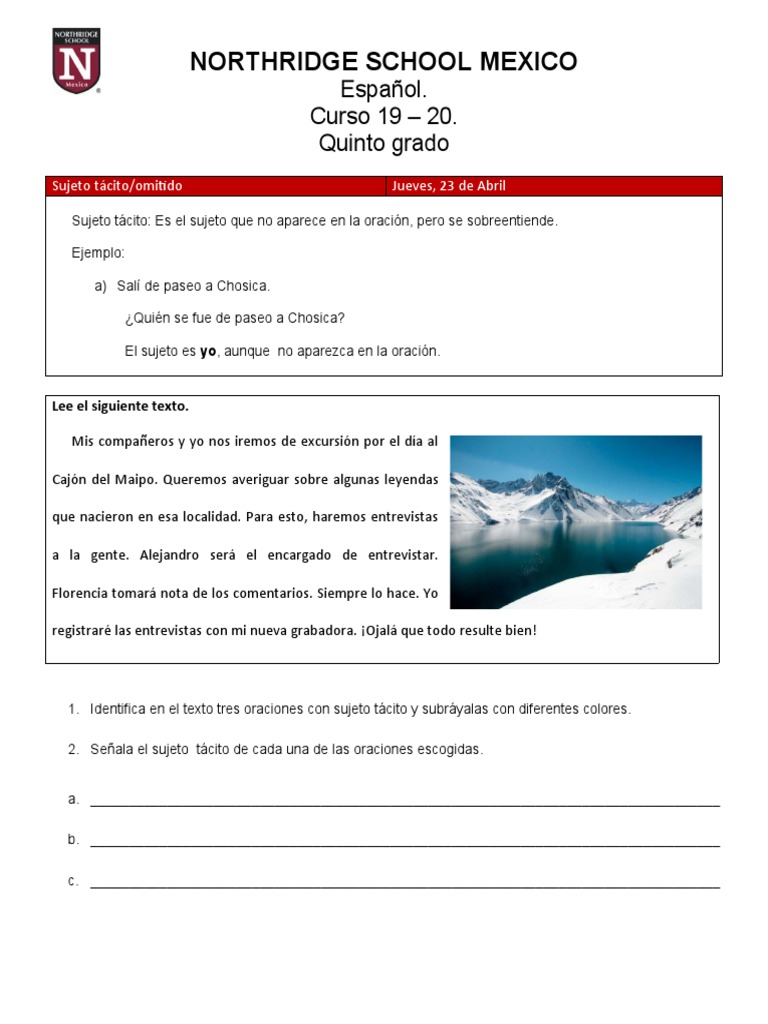 Ejercicios de Sujeto Tácito | PDF