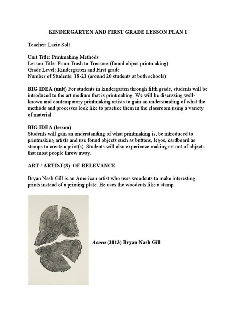 Kindergarten and First Grade Lesson Plan 1: Acorn (2013) Bryan Nash ...