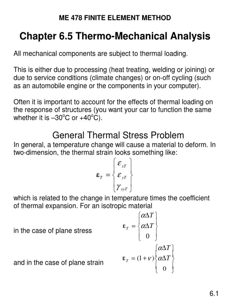 Chapter 6.5 Thermo-Mechanical Analysis: General Thermal Stress Problem ...