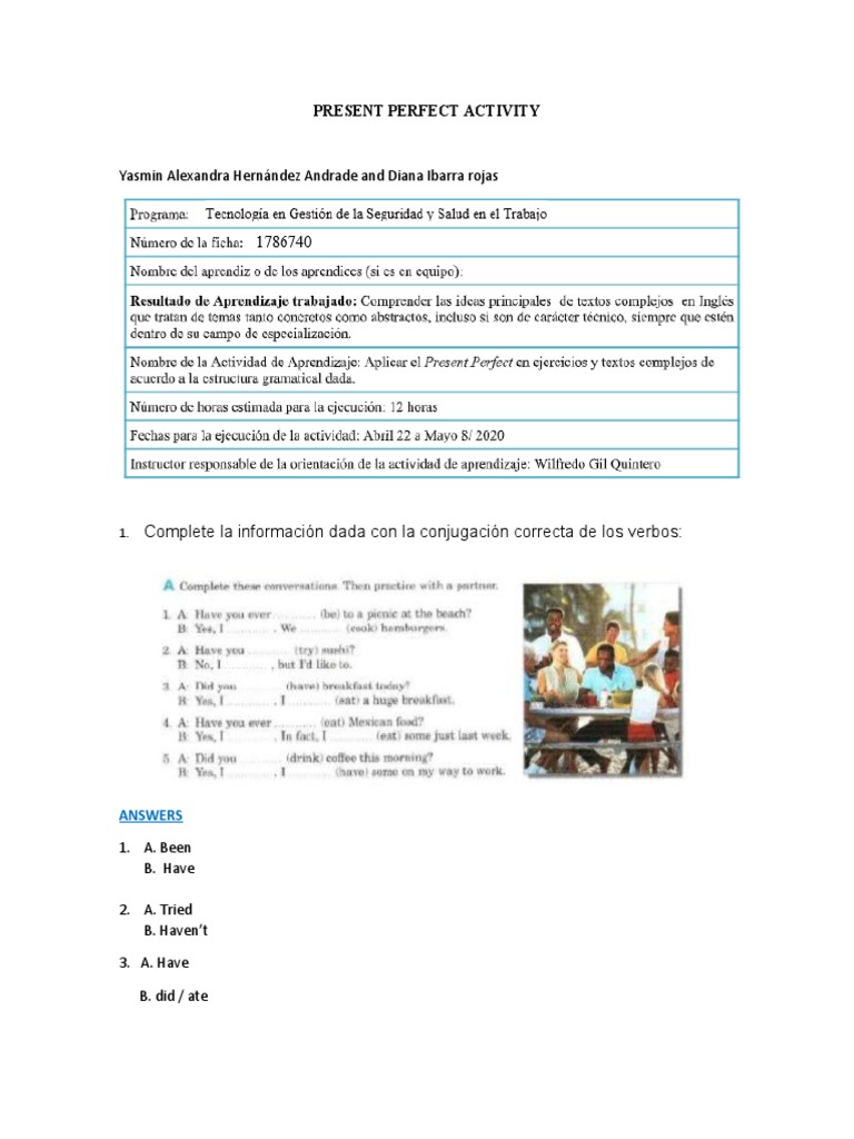 Present Perfect Activity | PDF