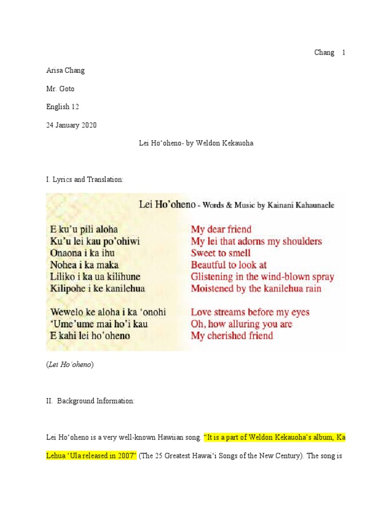 02 Sample-Mele Part 1 and 2 Template Copy 2 | PDF | Hawaii