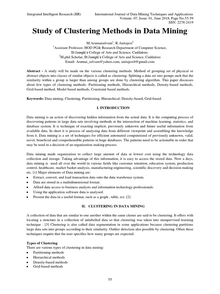 Study of Clustering Methods in Data Mini PDF | Download Free PDF ...
