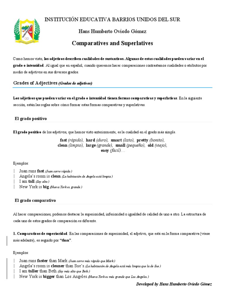 Anexo 3. Theory - Comparatives and Superlatives | PDF | Adjetivo | Semántica