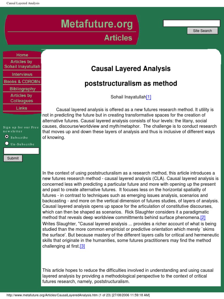 Causal Layered Analysis Poststructuralism As Method: Site Search | PDF ...