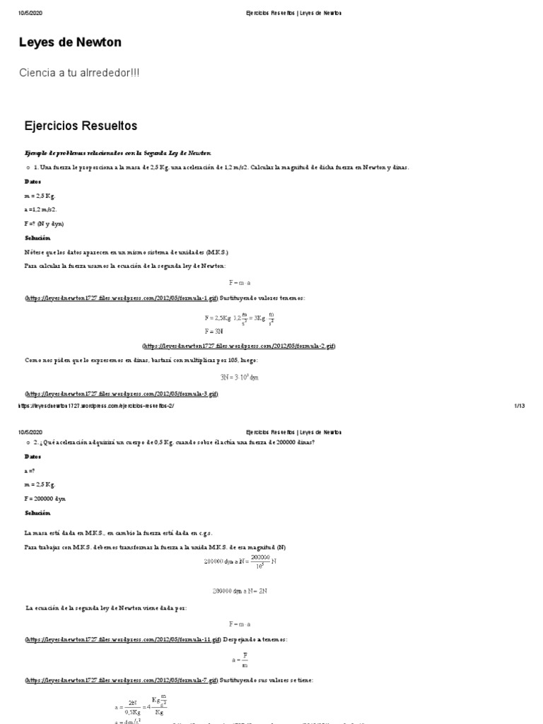 Hoja De Trabajo Con Respuestas Sobre La Segunda Ley Del Movimiento De ...