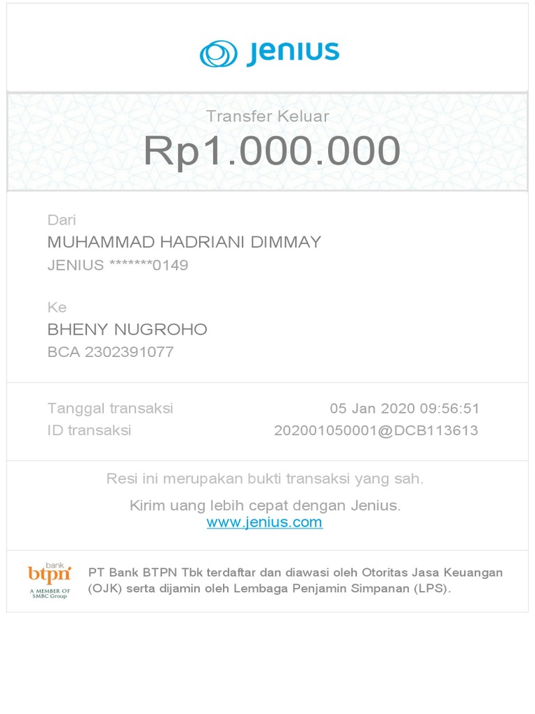 Jenius Ereceipt 202001050001@DCB113613 | PDF