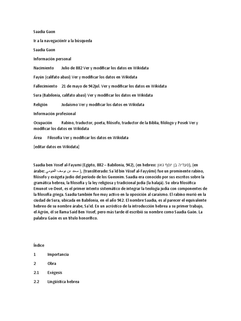 Saadia Gaon: Pionero del Judaísmo y Filosofía | PDF | Judios y judaísmo ...