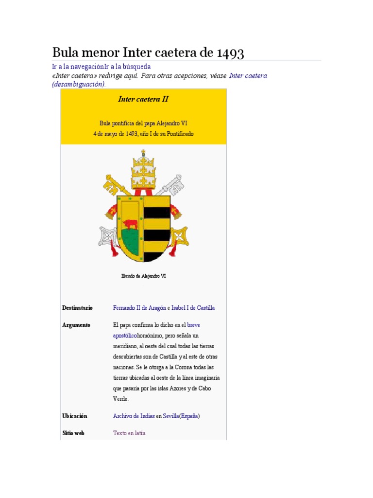 Bula Menor Inter Caetera de 1493 | PDF | Edad del descubrimiento ...