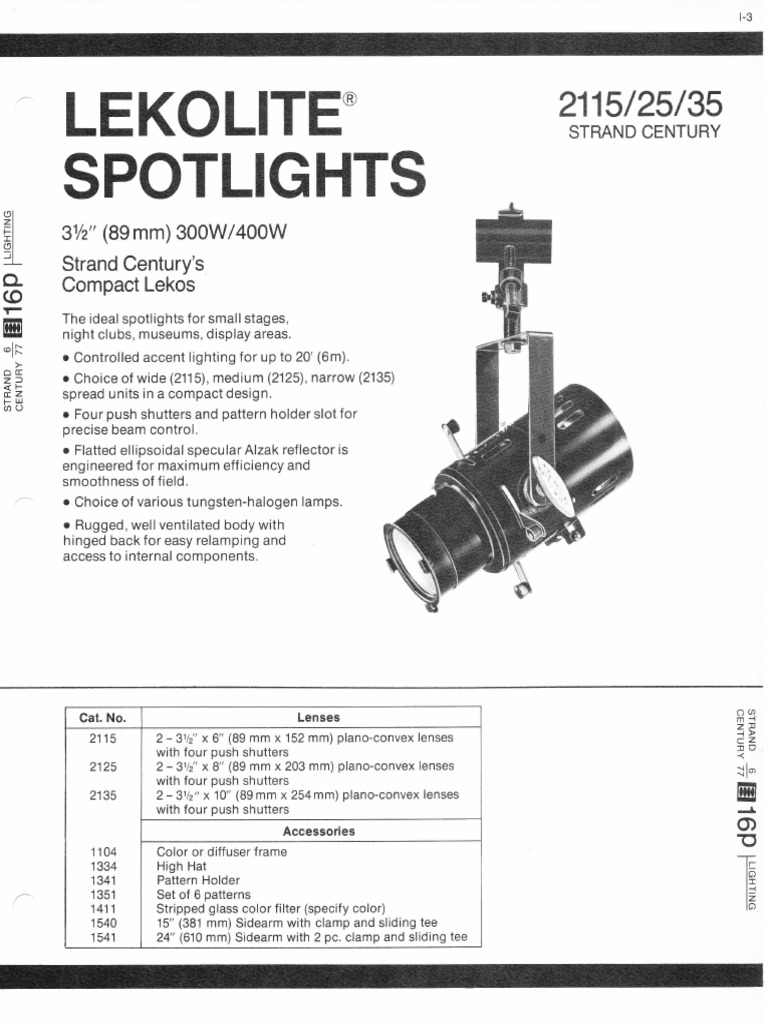 Strand Century Lighting 2115-2125-2135 3.5-Inch Lekolite Ellipsoidal ...
