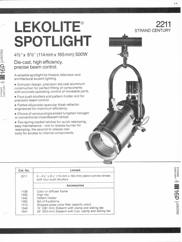 Strand Century Lekolite Spotlight Specs | PDF | Equipment | Light