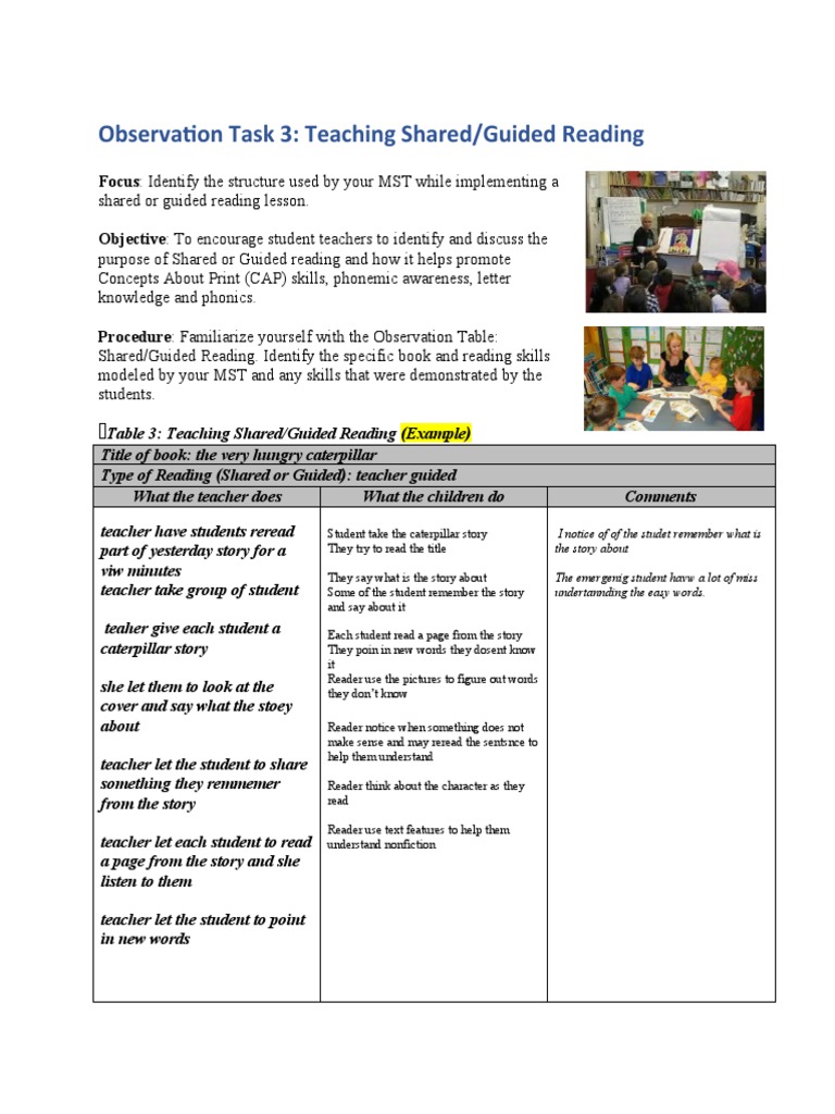 Observation Task 3: Teaching Shared/Guided Reading: Focus: Identify The Structure Used by Your ...