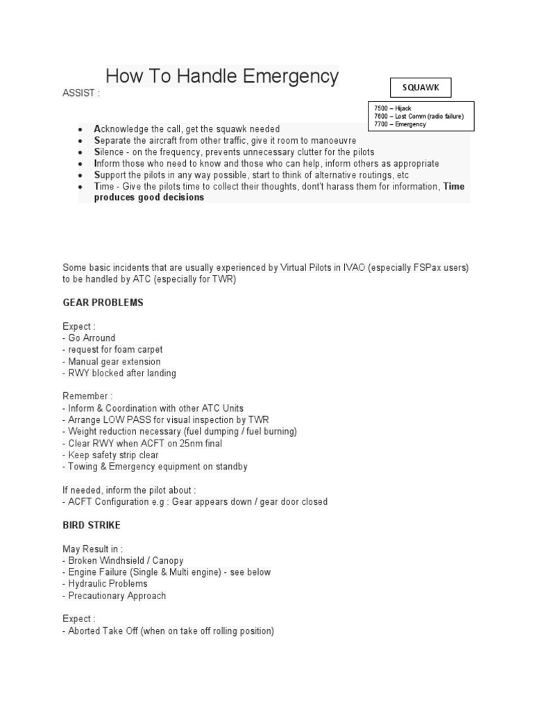 Emergency Procedures for ATC Handling | PDF | Instrument Flight Rules ...