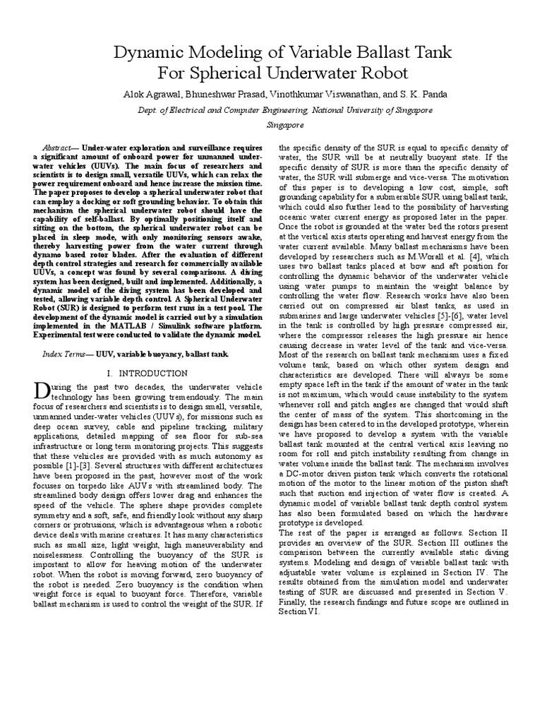 Dynamic Modeling of Variable Ballast Tank For Spherical Underwater ...
