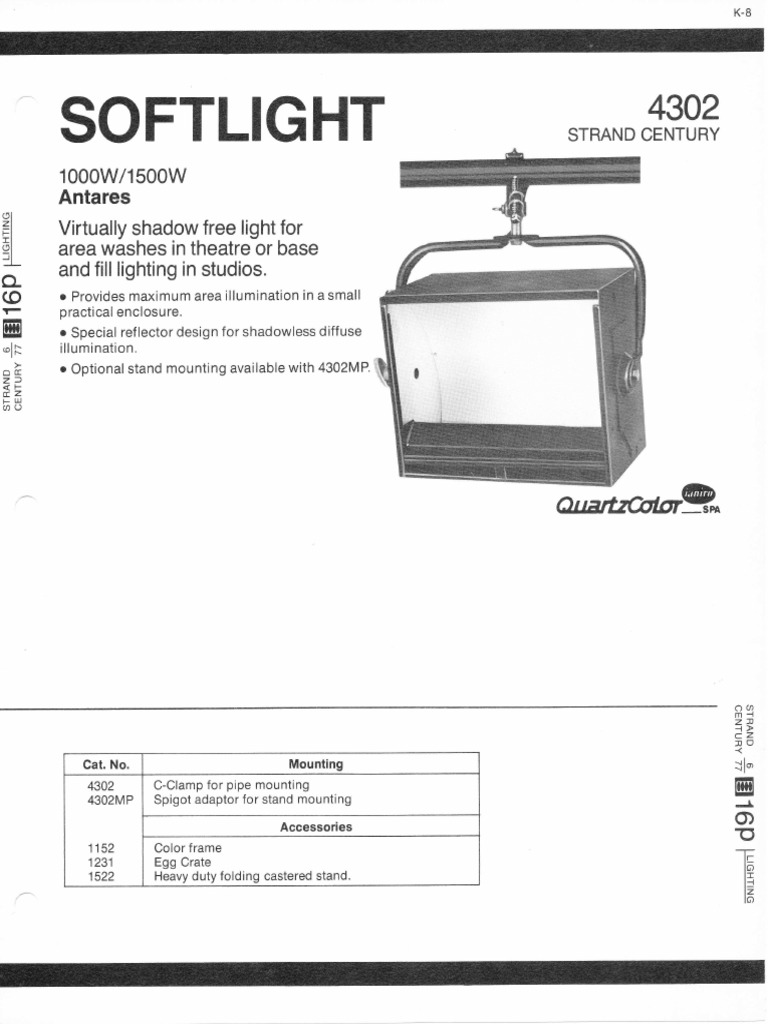 Strand Century Lighting 4302 Antares Softlight Spec Sheet 6-77 | PDF ...