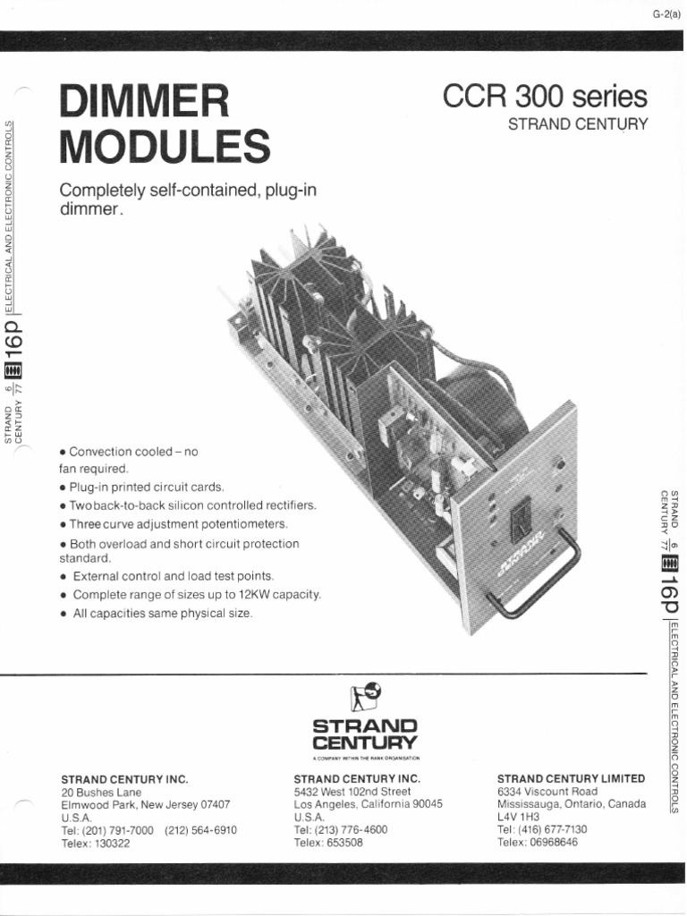 Strand Century Lighting CCR 300 Series Dimmer Modules Spec Sheet 6-77 ...