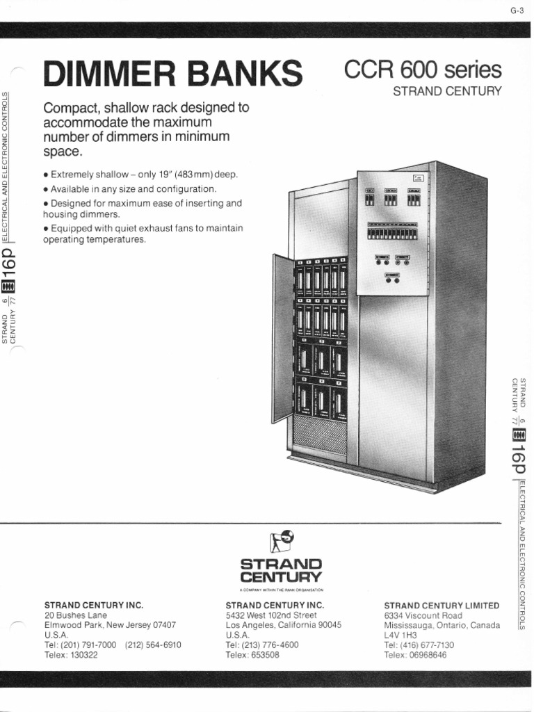 Strand Century Lighting CCR 600 Series Dimmer Banks Spec Sheet 6-77 ...