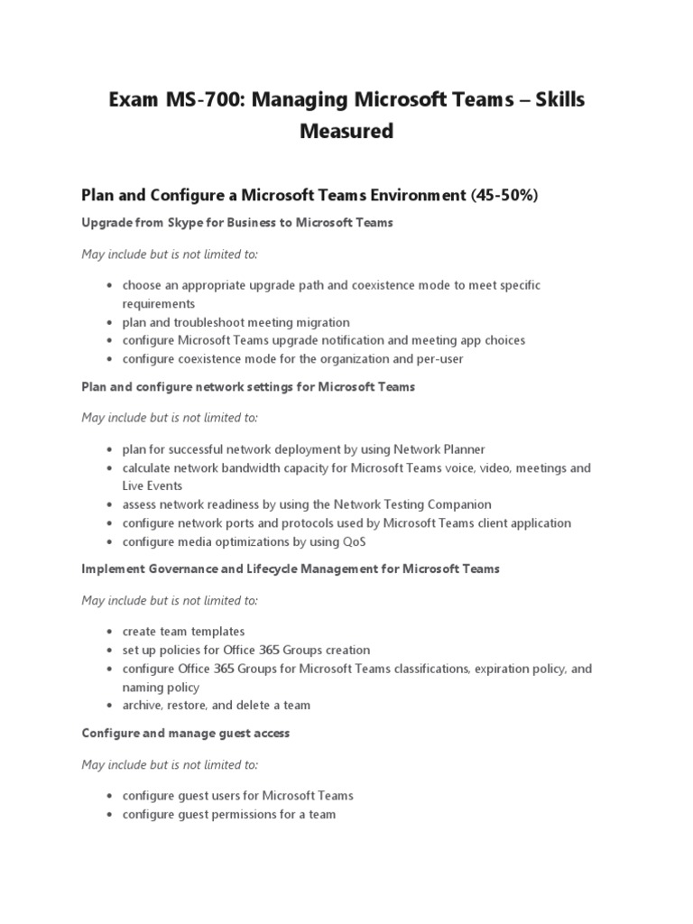 Exam Ms 700 Managing Microsoft Teams Skills Measured PDF | PDF | Office ...