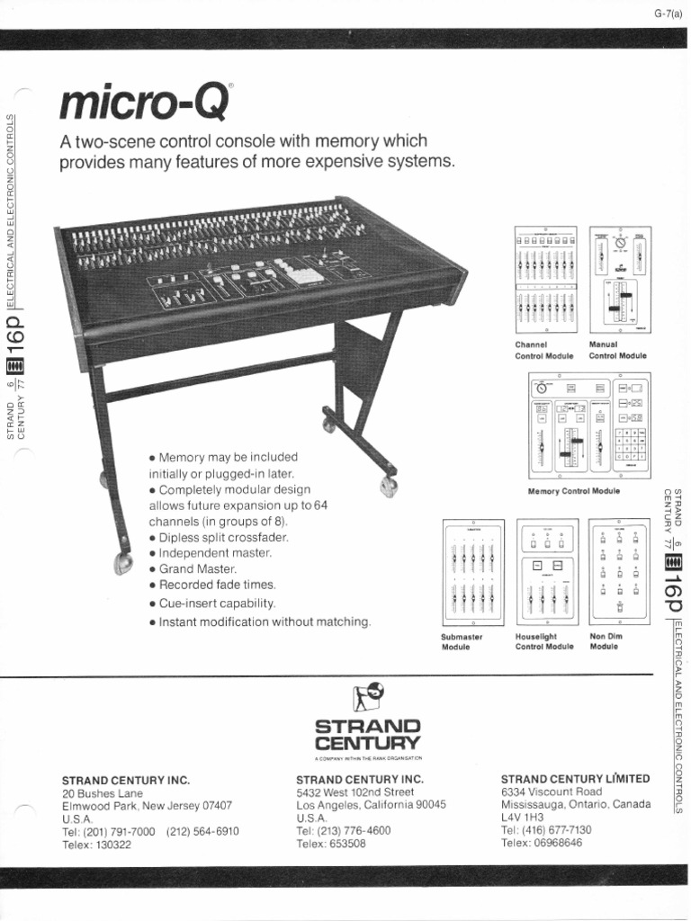 Strand Century Lighting Micro-Q Lighting Control System Spec Sheet 6-77 ...