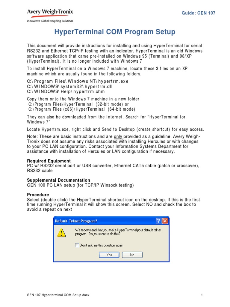 GEN 107 Hyperterminal COM Setup | Download Free PDF | Windows 7 ...