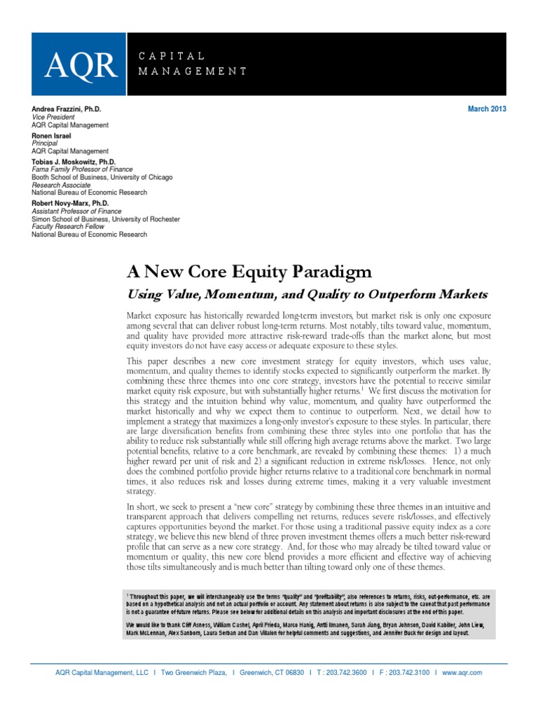 AQR A New Core Equity Paradigm | PDF | Investment Management | Market ...
