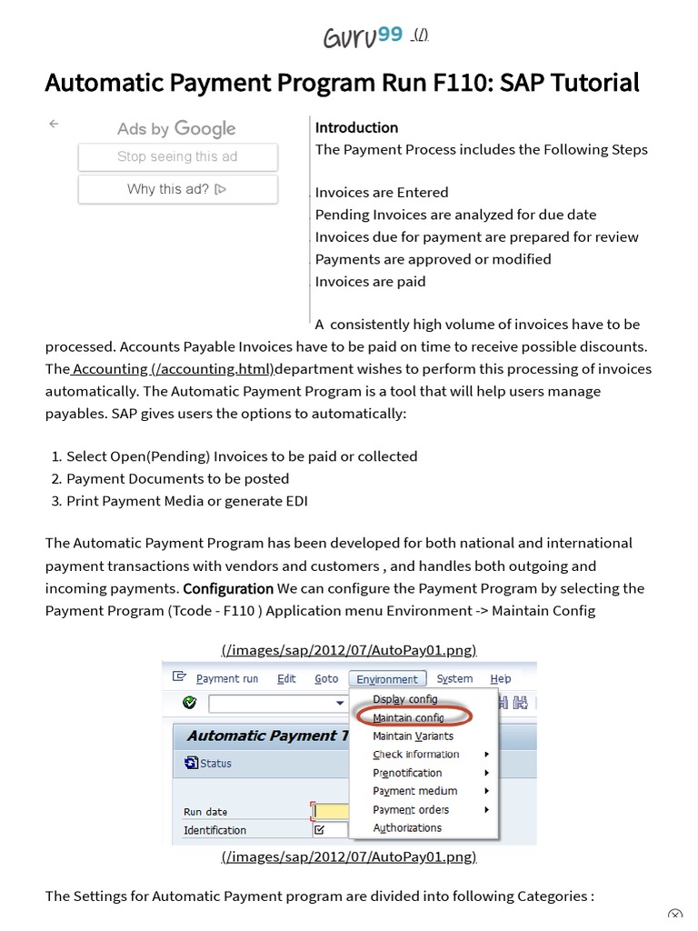 Automatic Payment Program Run F110 Sap Tutorial Pdf Accounts Payable Payments