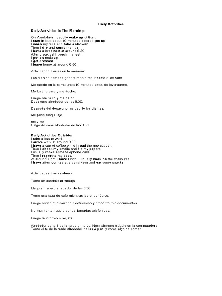 My Daily Routine | PDF | Artes del Lenguaje y Comunicación